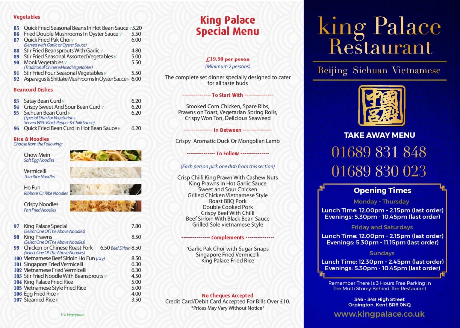 Take-Away Menu - King Palace Restaurant