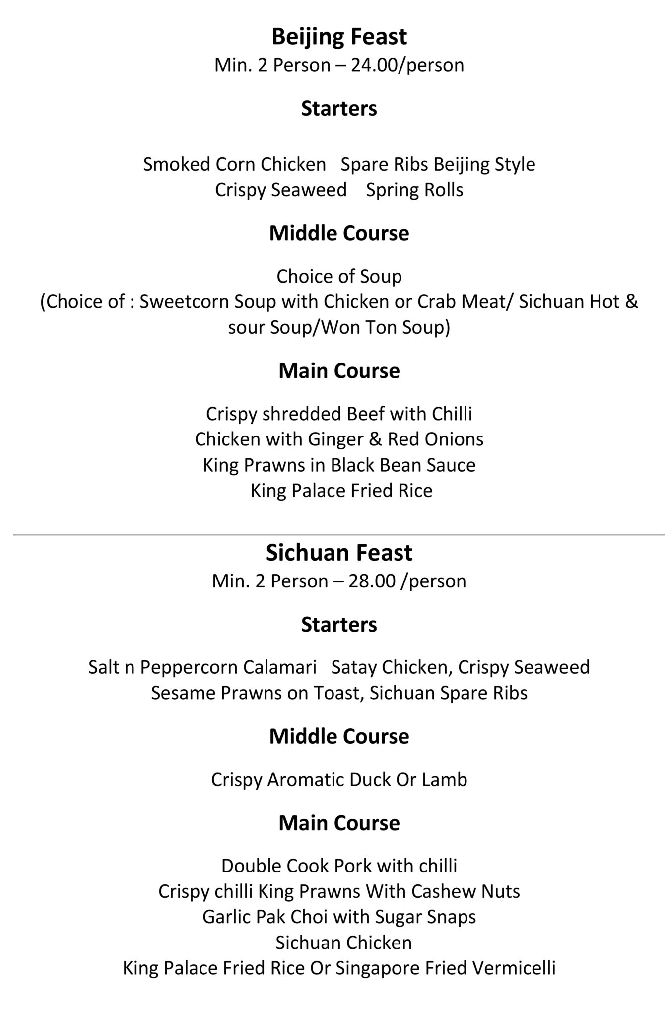 Eat-in Menu – King Palace Restaurant