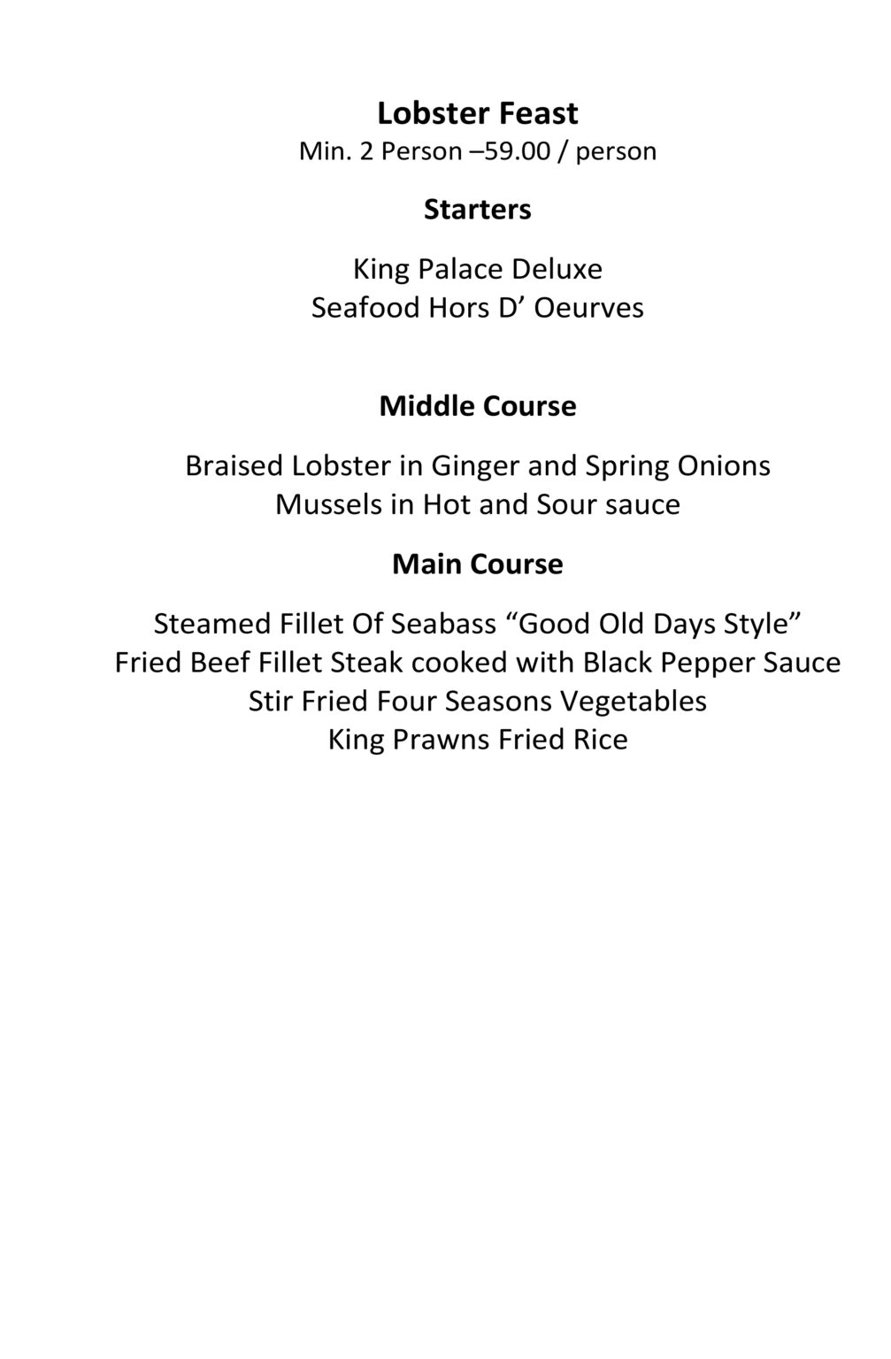 Eat-in Menu – King Palace Restaurant