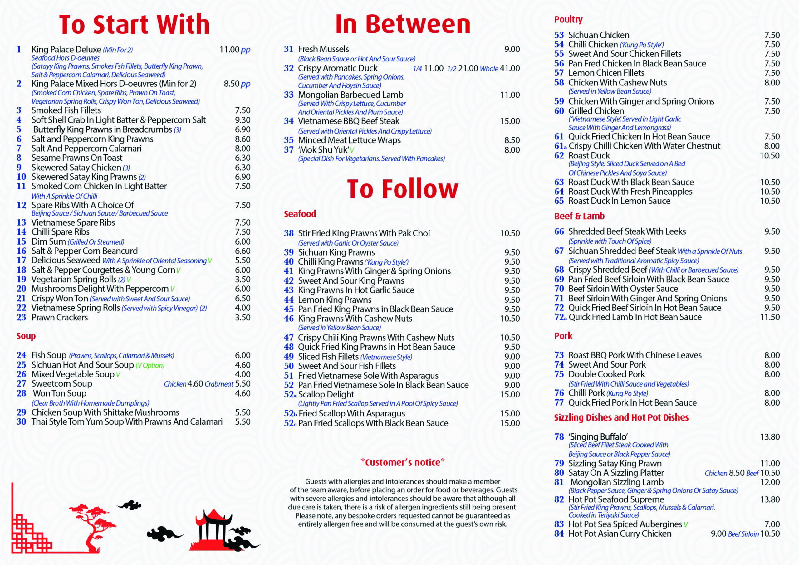 Take-Away Menu – King Palace Restaurant